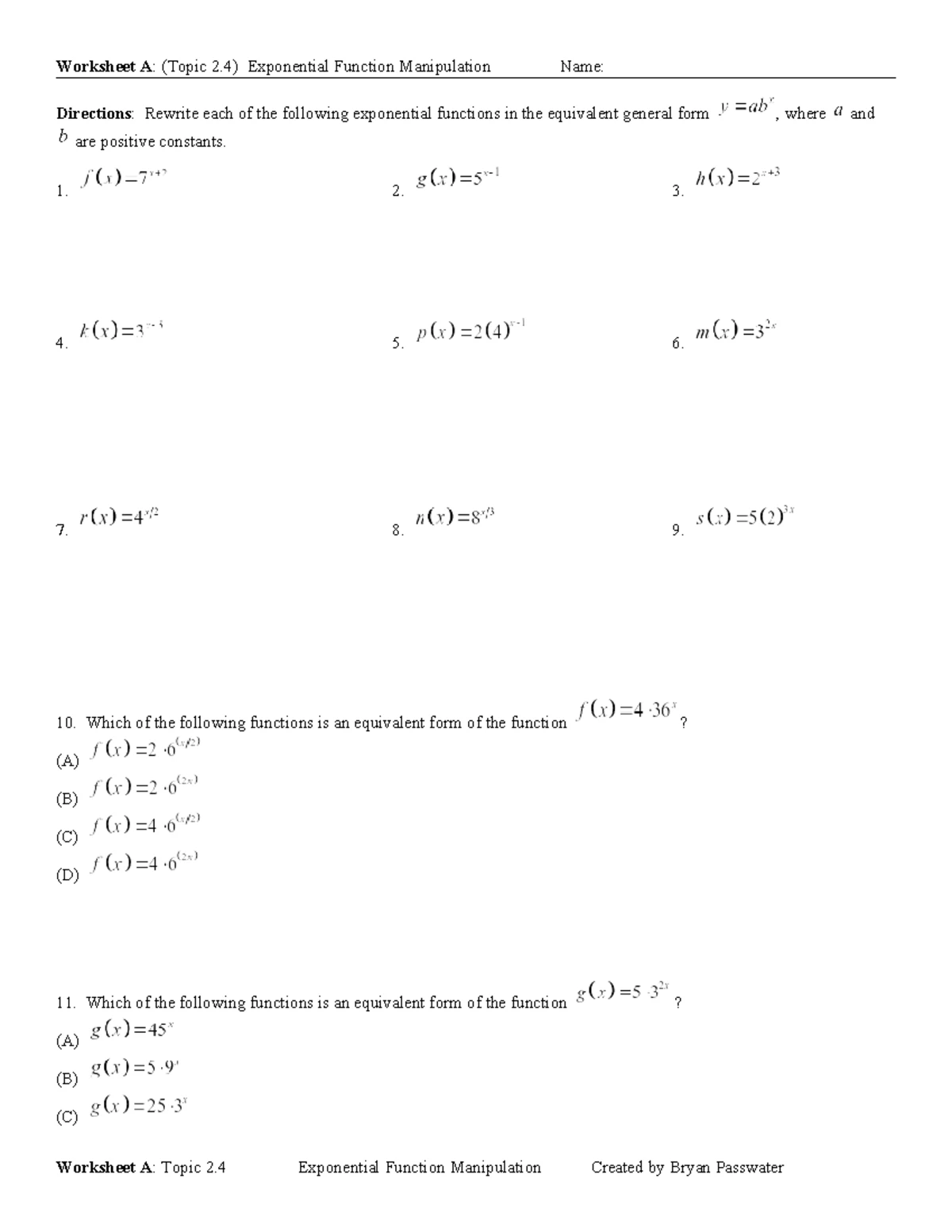 Worksheet A: Topic 2 - Exponential Functions Worksheet B - Studocu