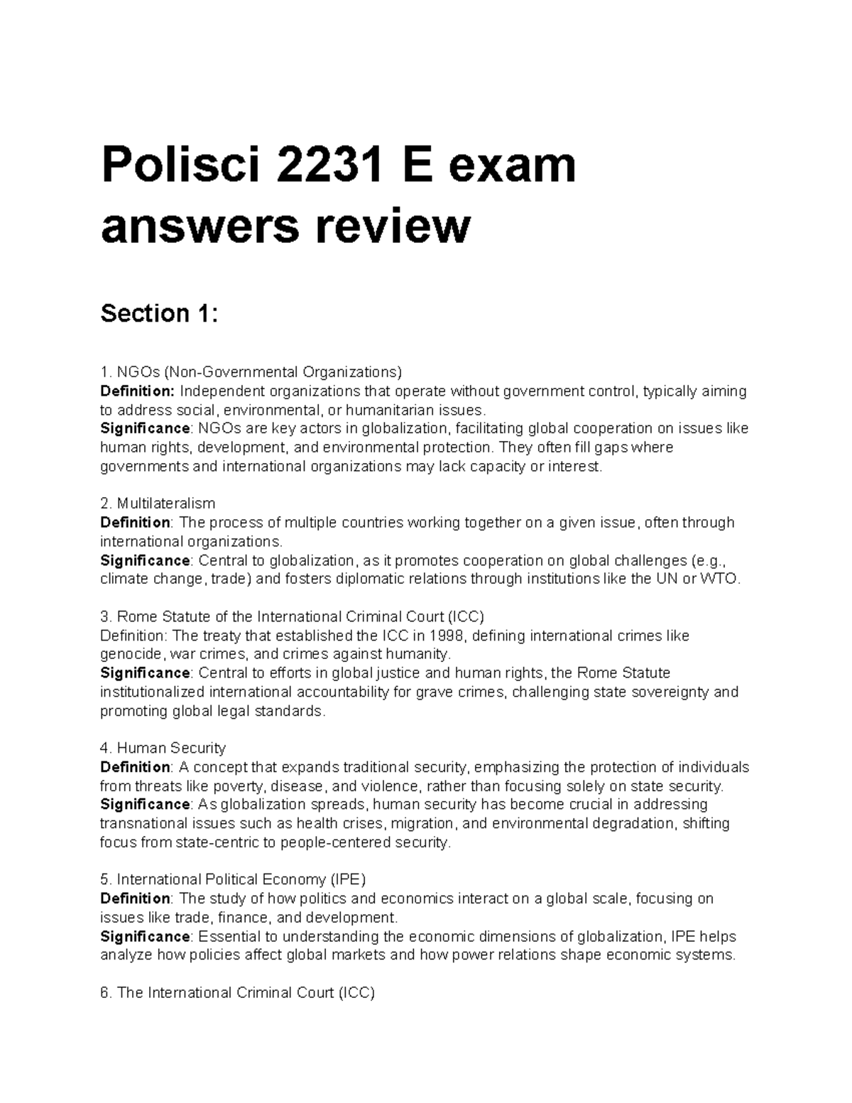 Polisci 2231 E Final Exam Practice Exam Answers Review - Studocu
