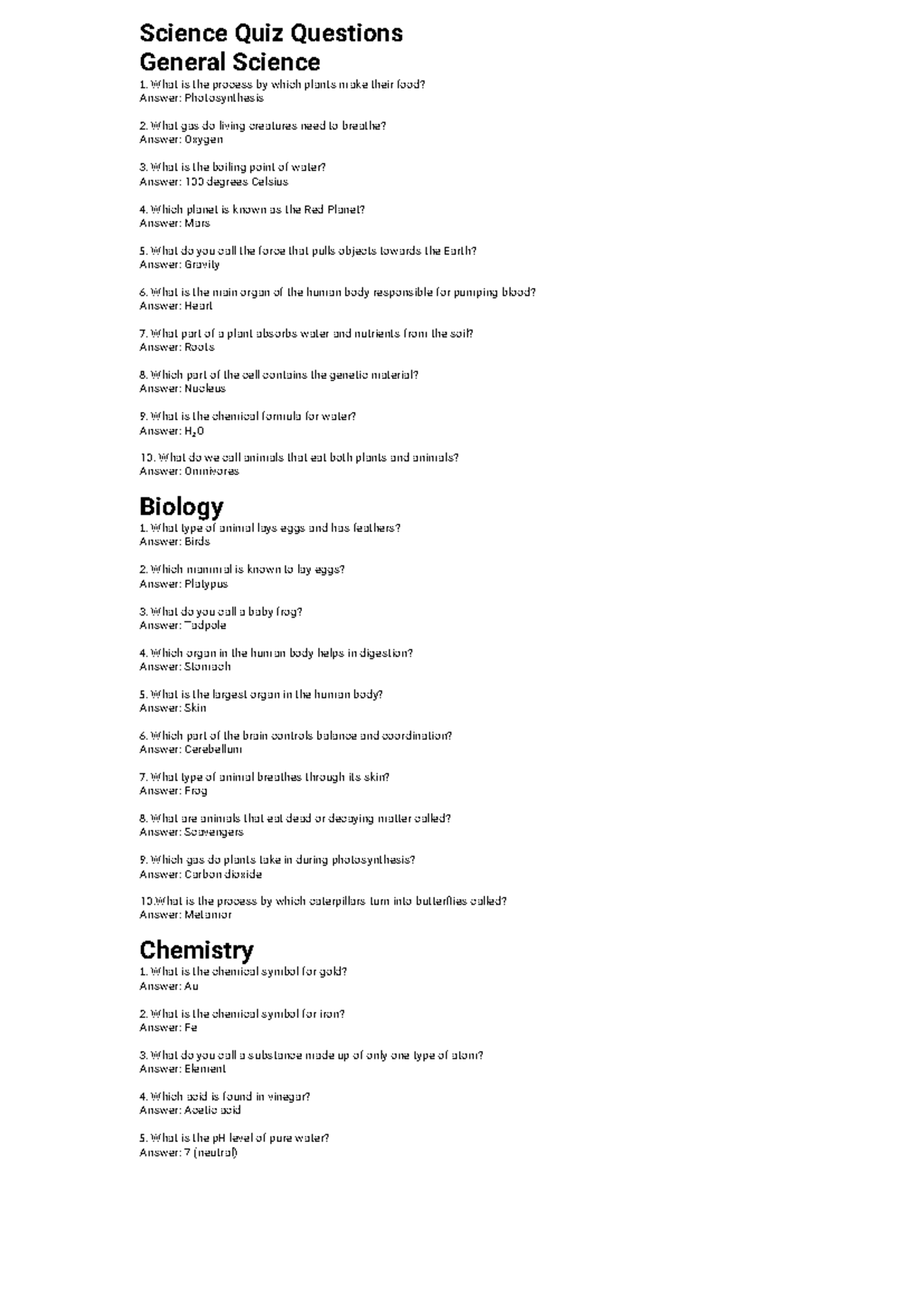 General Science Quiz Questions: Key Concepts & Answers - Studocu