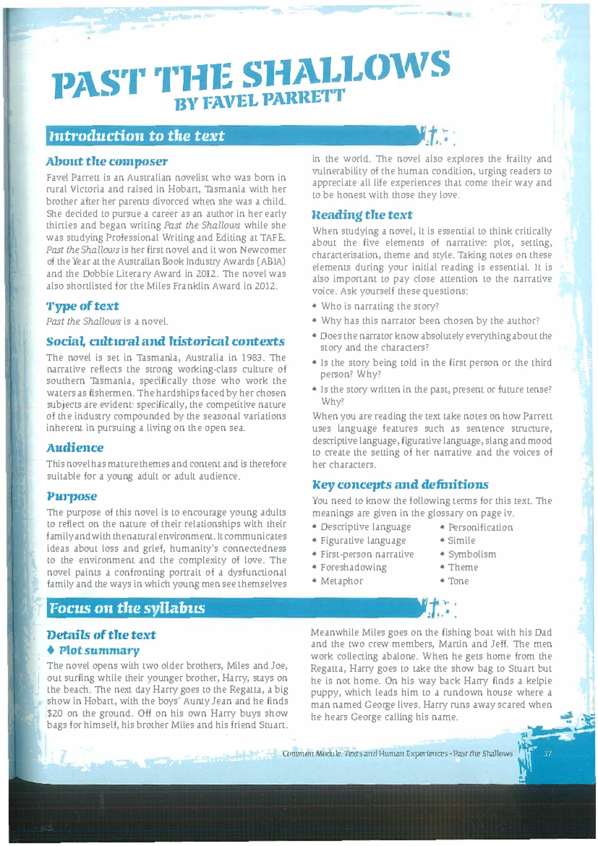 Notes on Past The Shallows - Bianca Hewes - Introduction to tJ1e text ...
