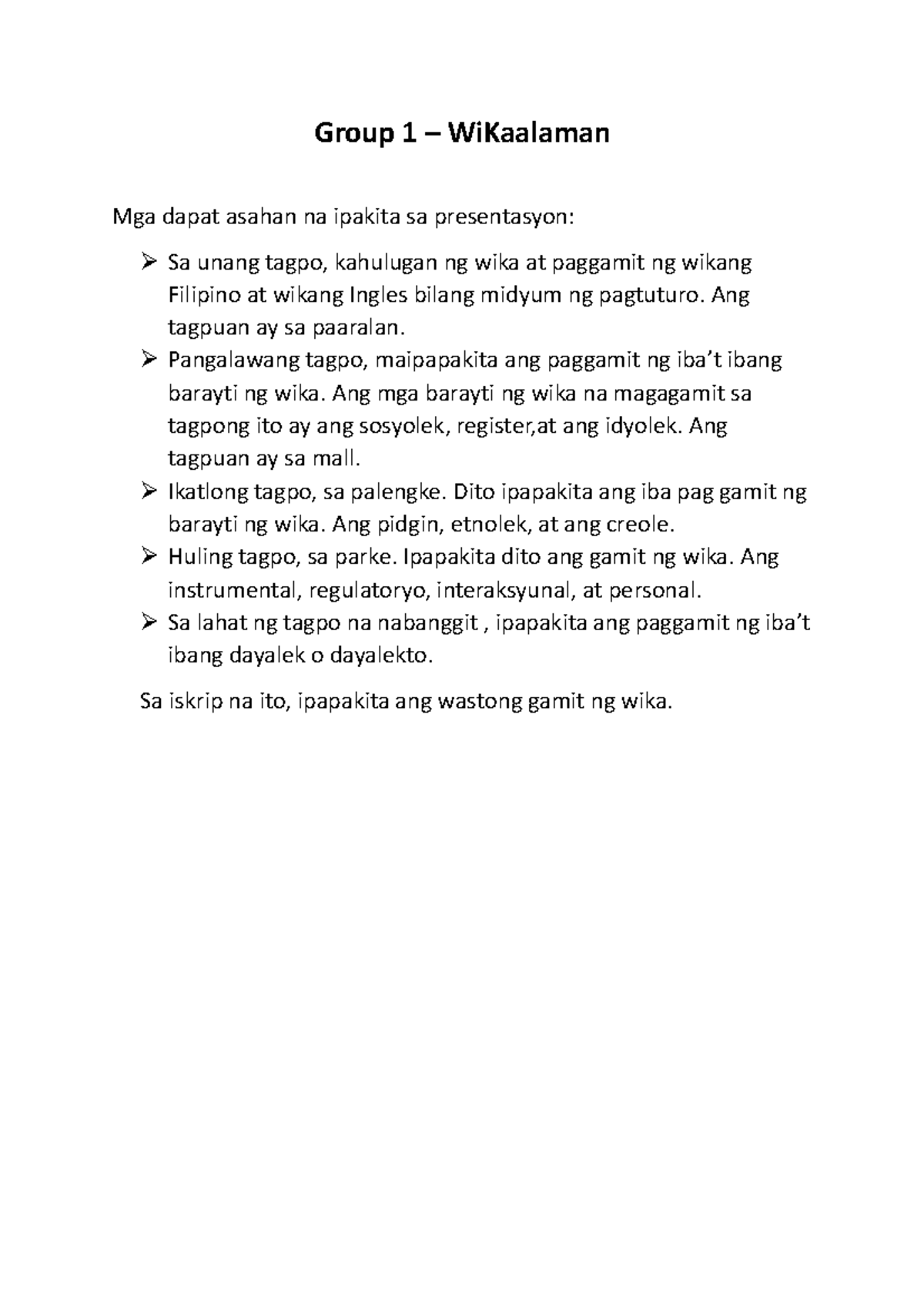 Script for English Class Presentation - AASAAA - Studocu
