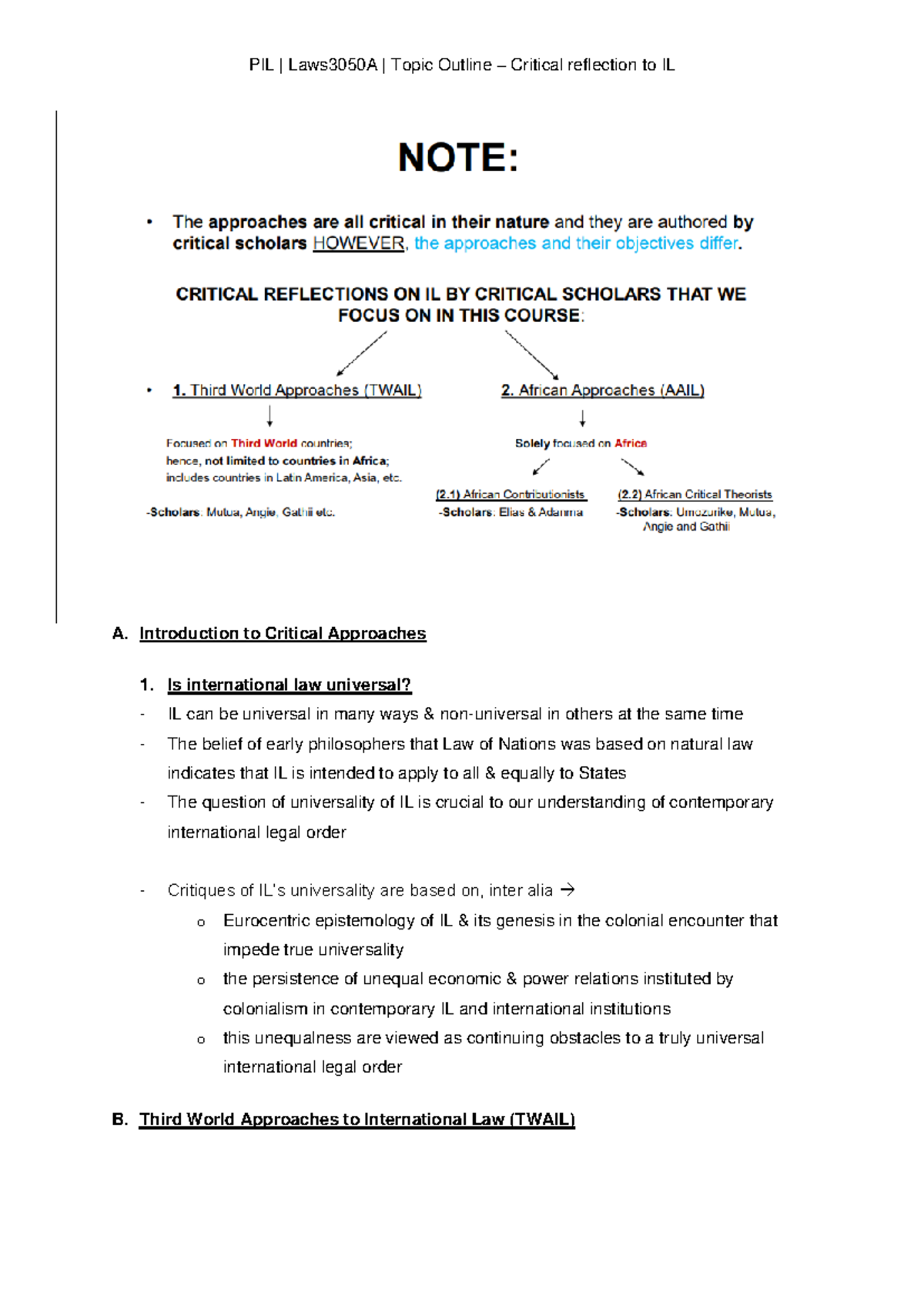 Critical Approaches to International Law: An Overview of TWAIL - Studocu