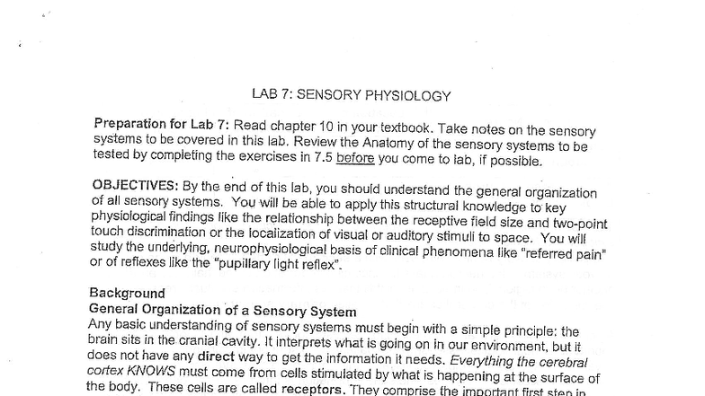 LAB 7: SENSORY PHYSIOLOGY - Understanding Sensory Systems and Reflexes ...