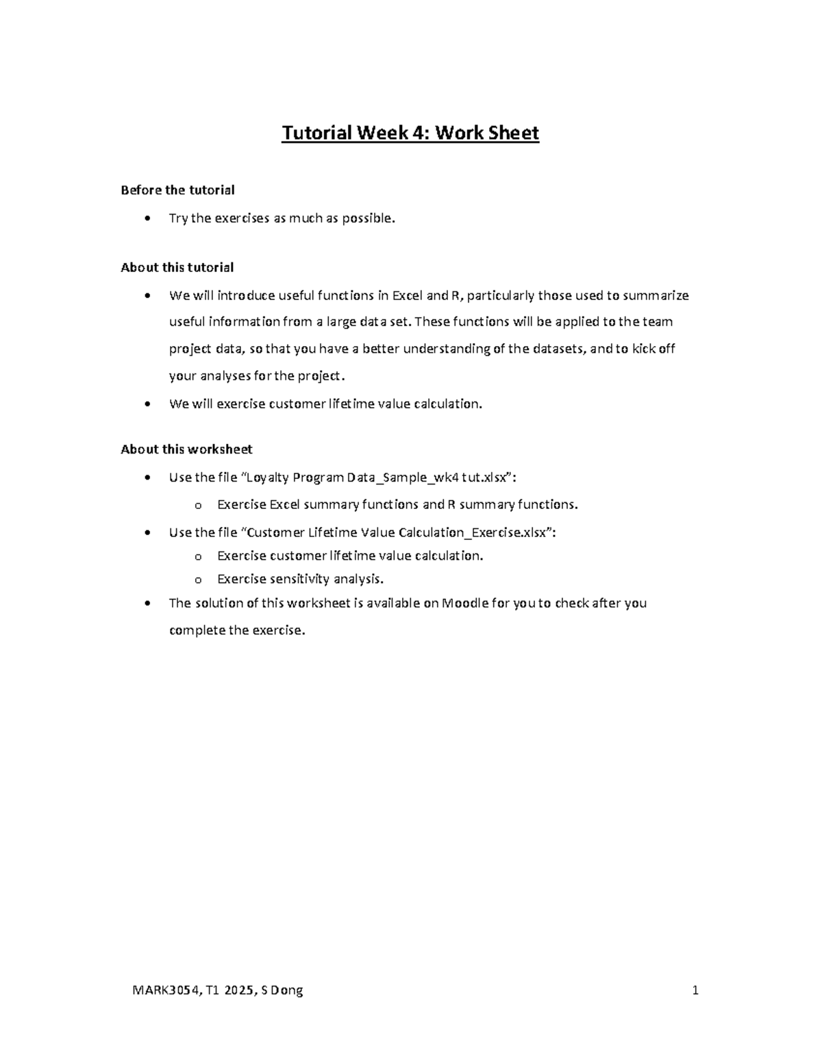 Tutorial Week 4 Worksheet: Excel & R Techniques for Data Analysis - Studocu