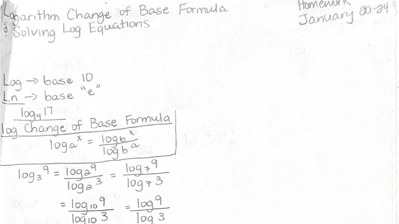 Change of Base Formula Classwork & Homework for Jan 20-24 - Studocu