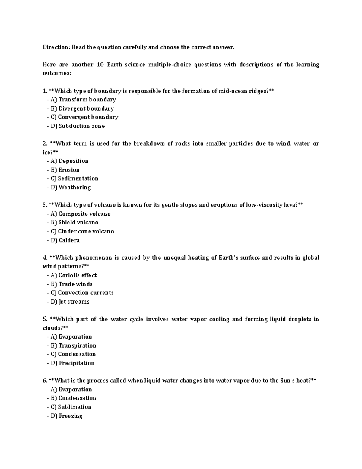 EE59 - Earth Science Quiz: Understanding Natural Processes and Systems ...