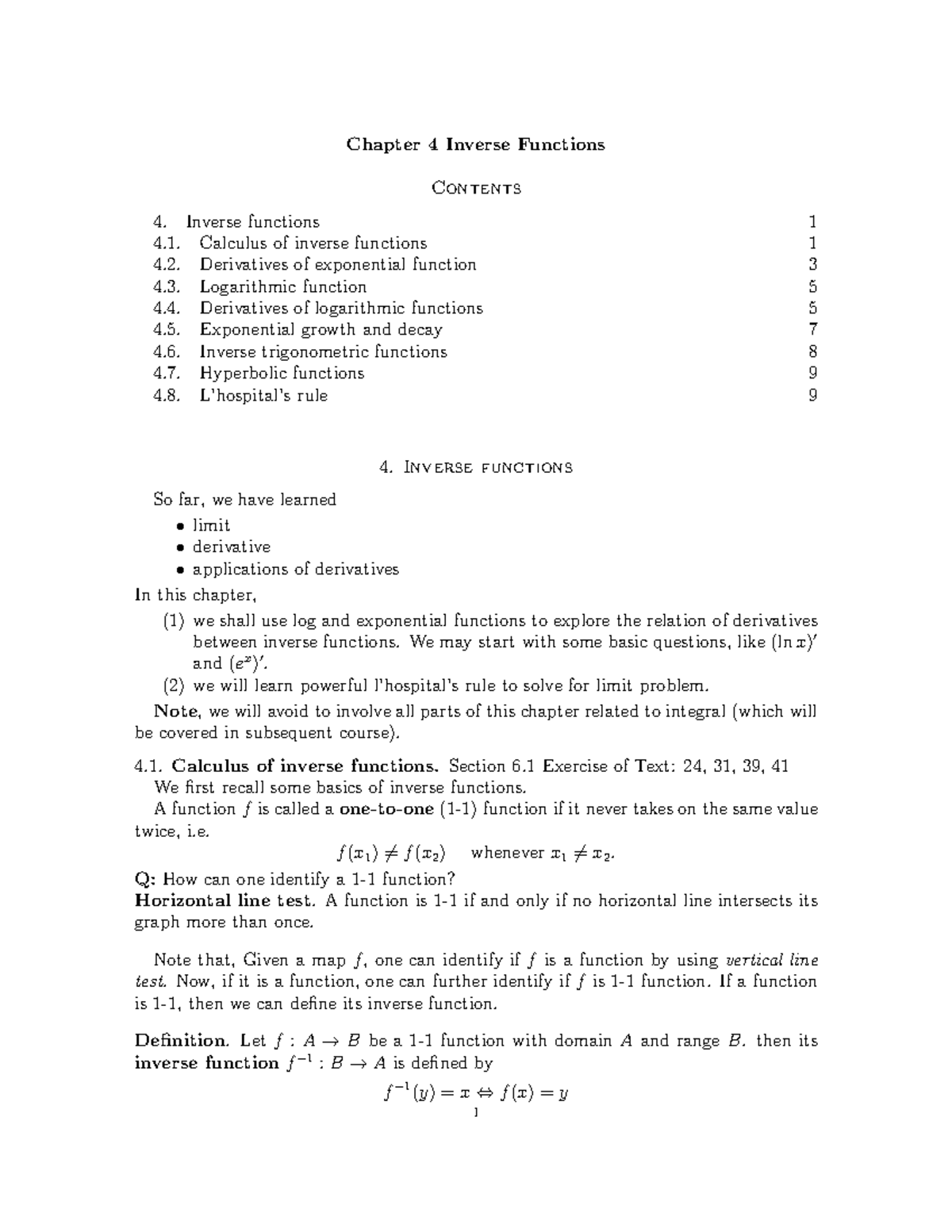 Ch04 - Lecture on Inverse Functions and Their Derivatives - Studocu