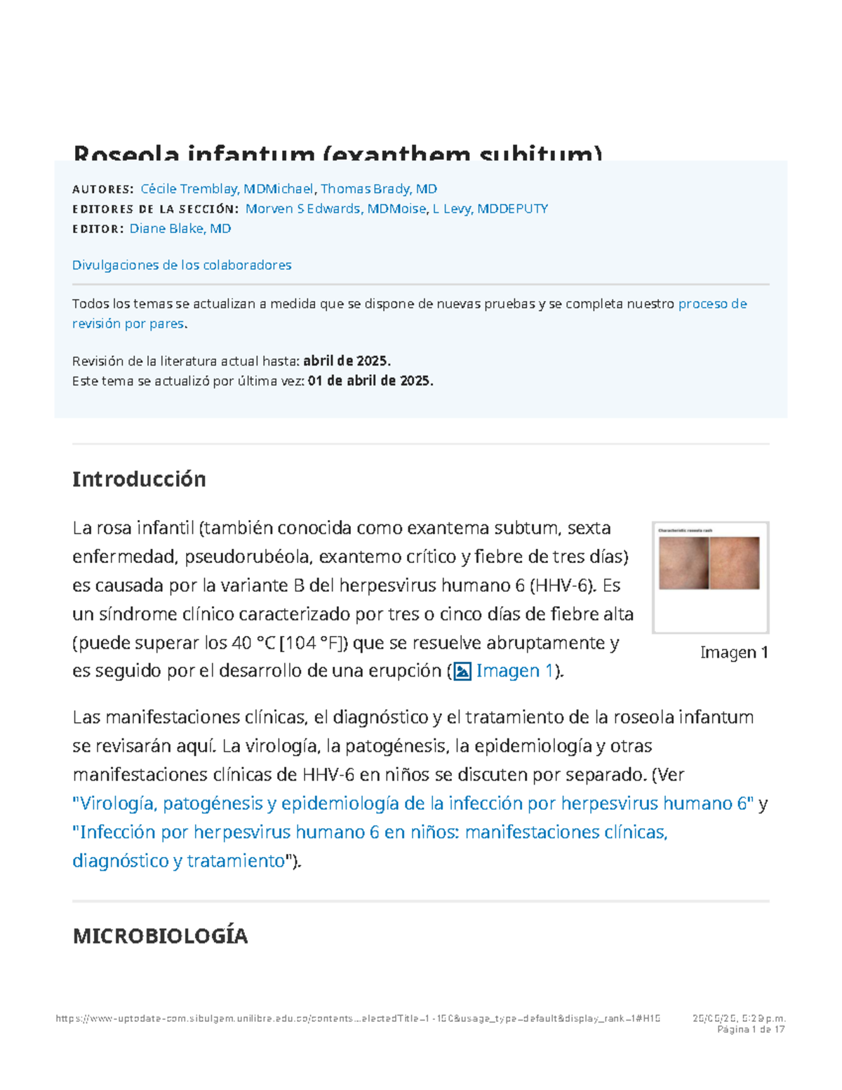 Roseola Infantum (Exantema Subitum): Revisión Actualizada 2025 - Studocu