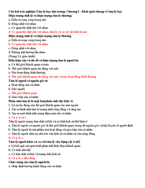 Bo cau hoi trac nghiem tam ly hoc su pham - BỘ CÂU HỎI TRẮC NGHIỆM TÂM LÝ HỌC SƯ PHẠM Câu 1. Đối ...