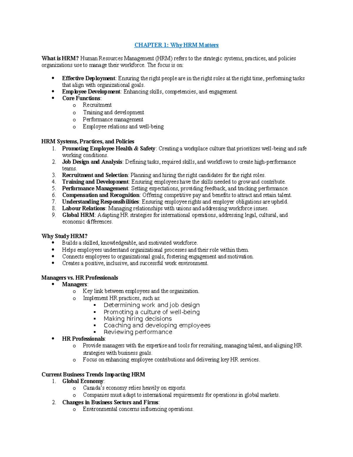 HRM Insights: Midterm Review for CH 229 (Chapters 1-5) - Studocu