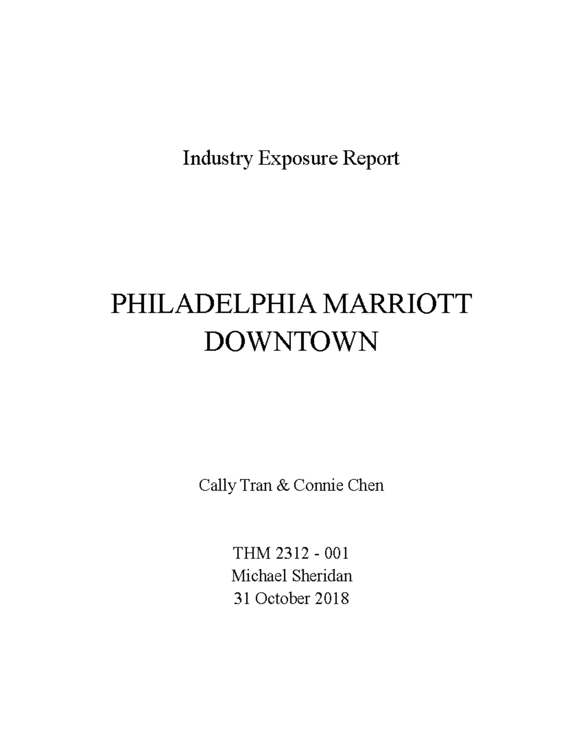 Industry - Grade: A - Industry Exposure Report PHILADELPHIA MARRIOTT ...