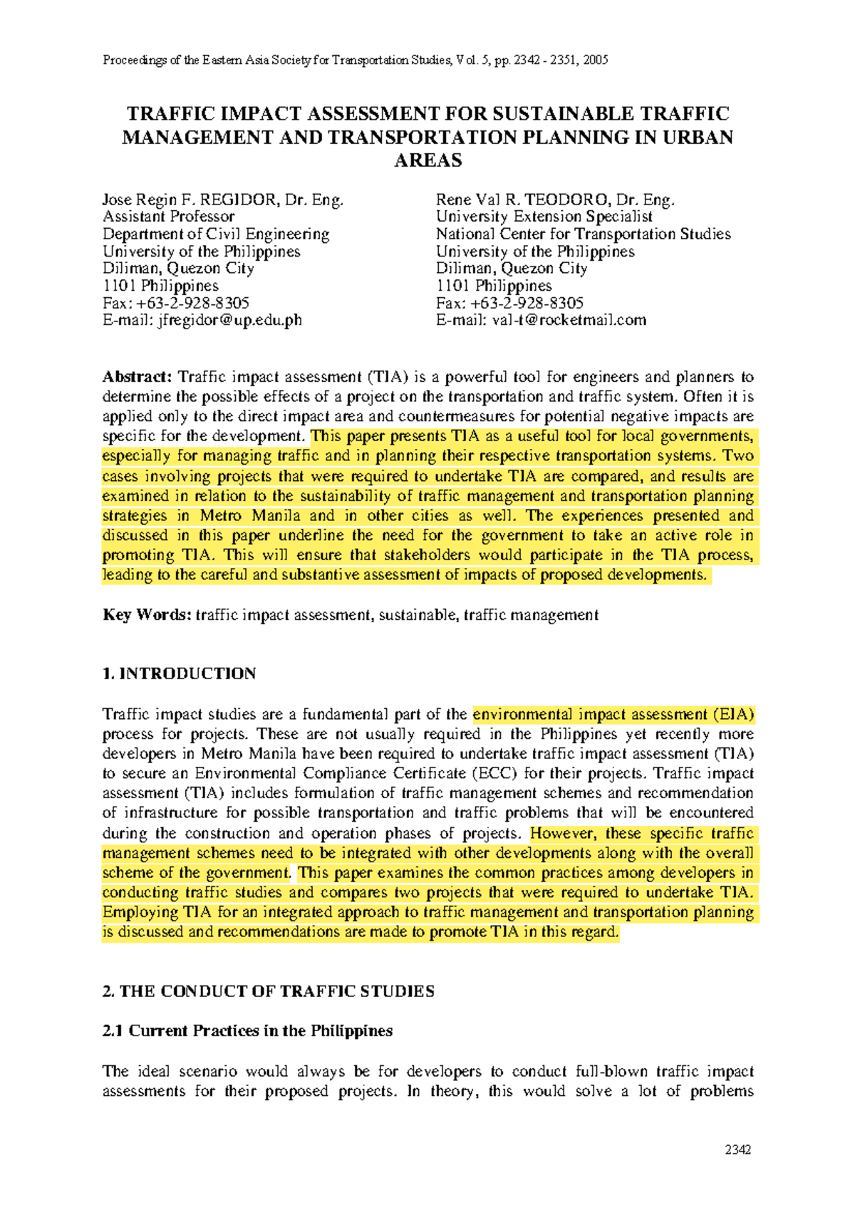 Traffic Impact Assessment for Transport Planning: Urban Sustainability ...