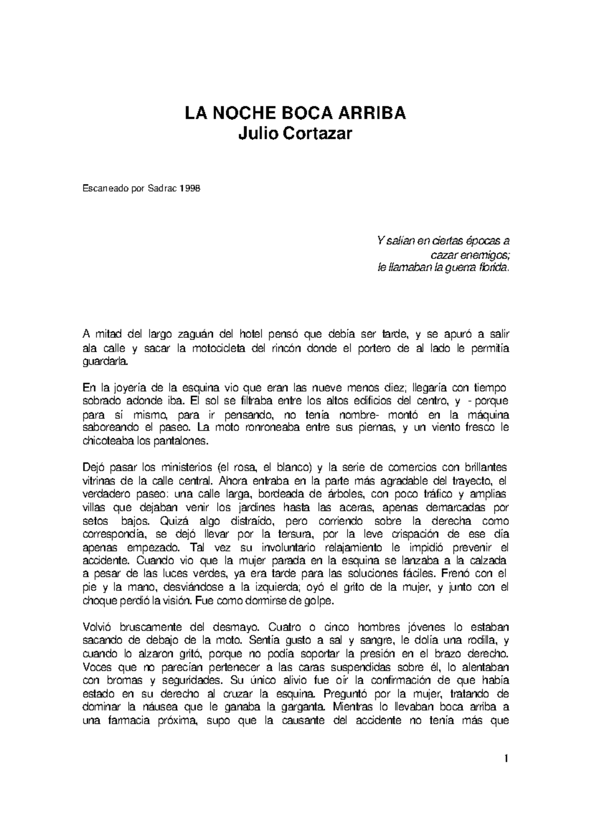 La noche boca arriba - LA NOCHE BOCA ARRIBA Julio Cortazar Escaneado ...