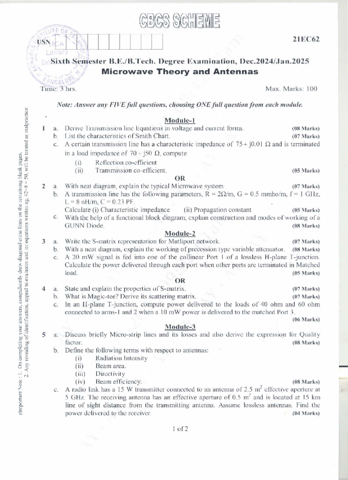 21EC62-MTA Final Exam Notes: Microwave Theory & Antennas - Studocu