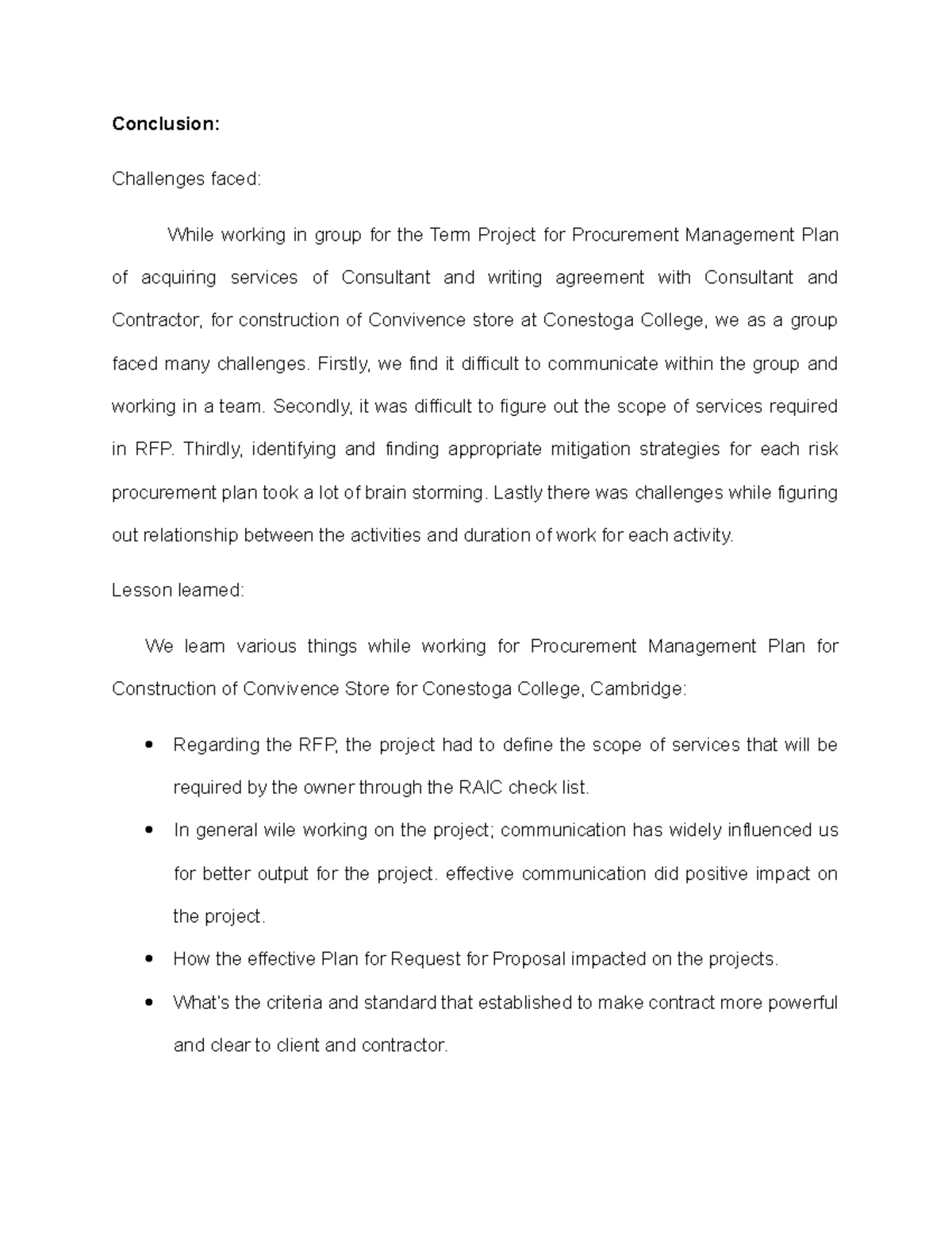 Conclusion - Final - College - Conclusion: Challenges faced: While ...