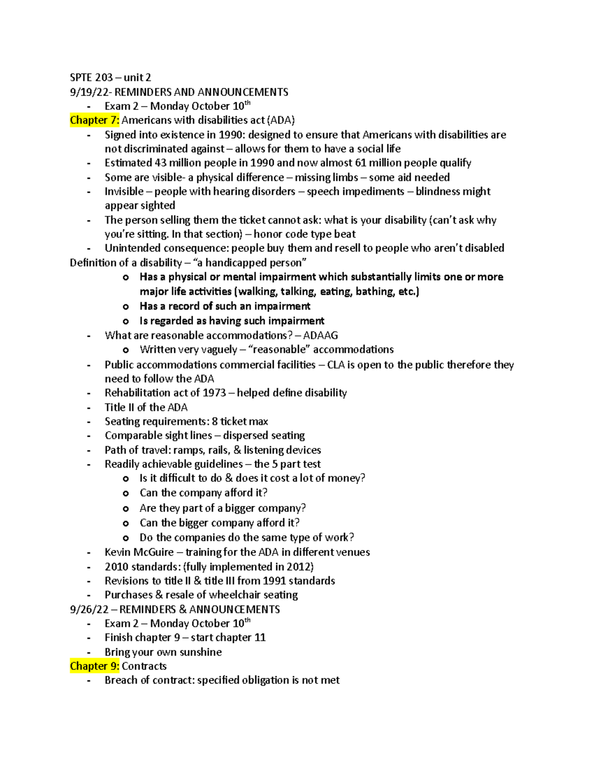 SPTE 203- UNIT 2 - unit 2 lecture notes - SPTE 203 – unit 2 9/19/22 ...