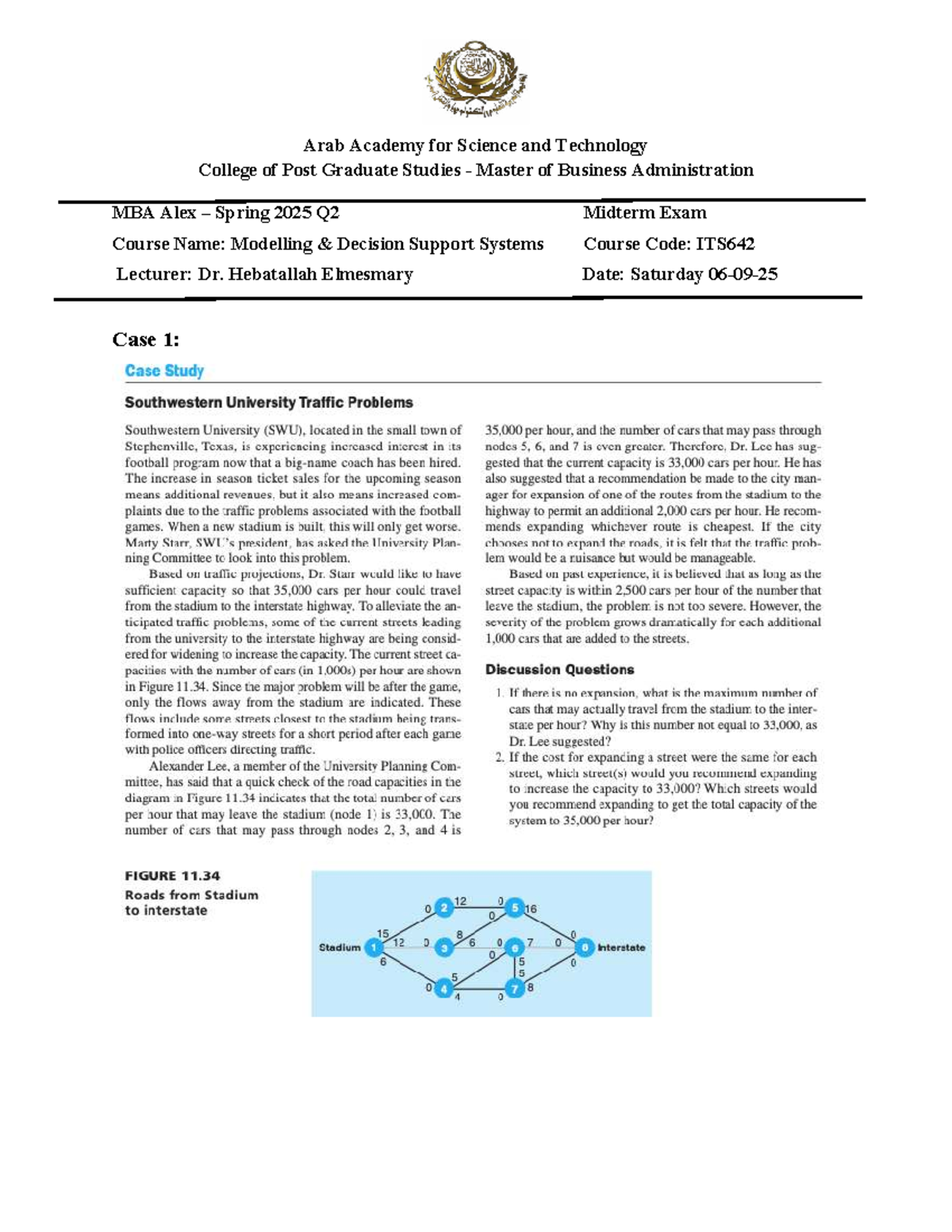 MBA Mod mid term 9-25 - AAAA - mba - Arab Academy for Science and Technology College of Post ...