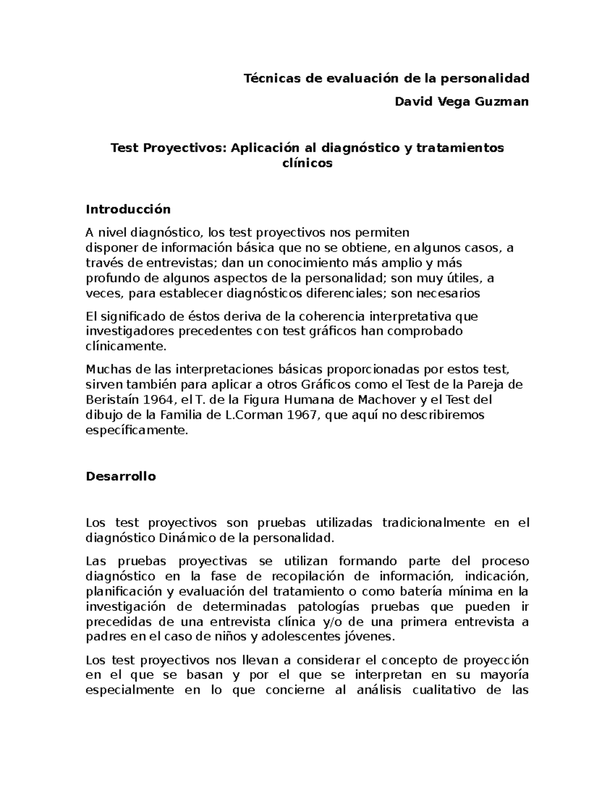 Test Proyectivos en Diagnóstico y Tratamiento Clínico DVG - Studocu