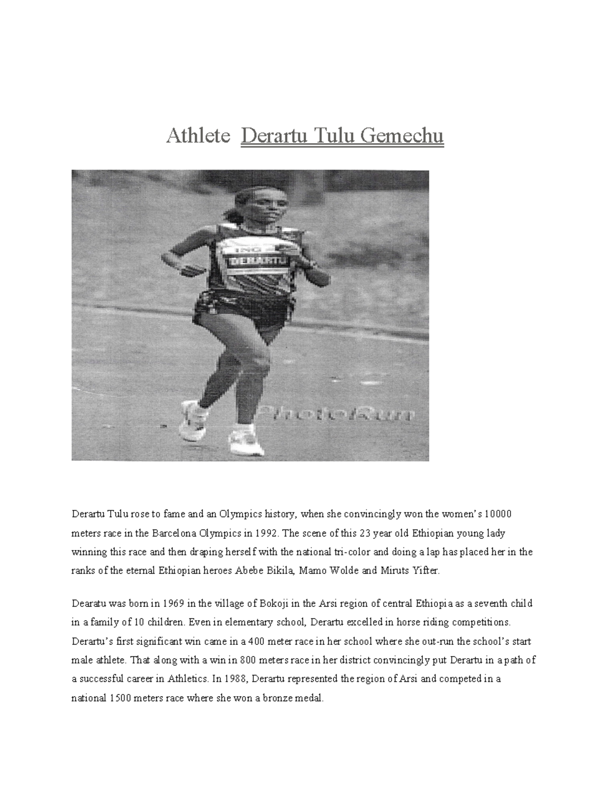 Derartu Tulu Gemechu: Leadership and Achievements in Athletics - Studocu
