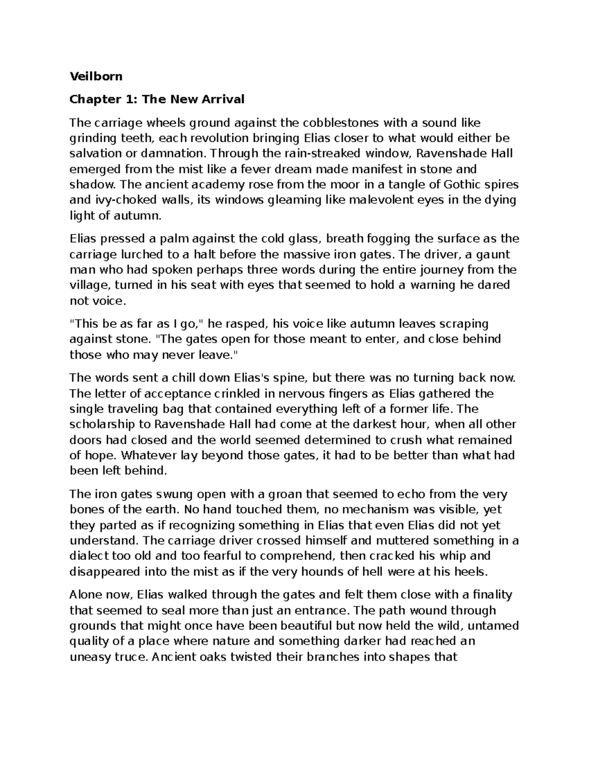 Veilborn Chapter 1: The New Arrival - Evolving Guardianship at ...