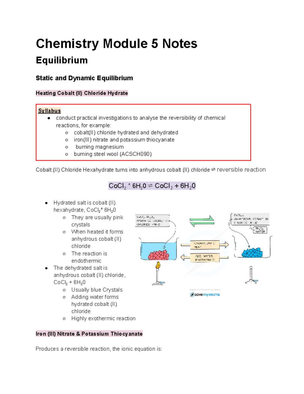 Chemistry Module 5 Notes: Equilibrium, Reactions, and Solubility ...