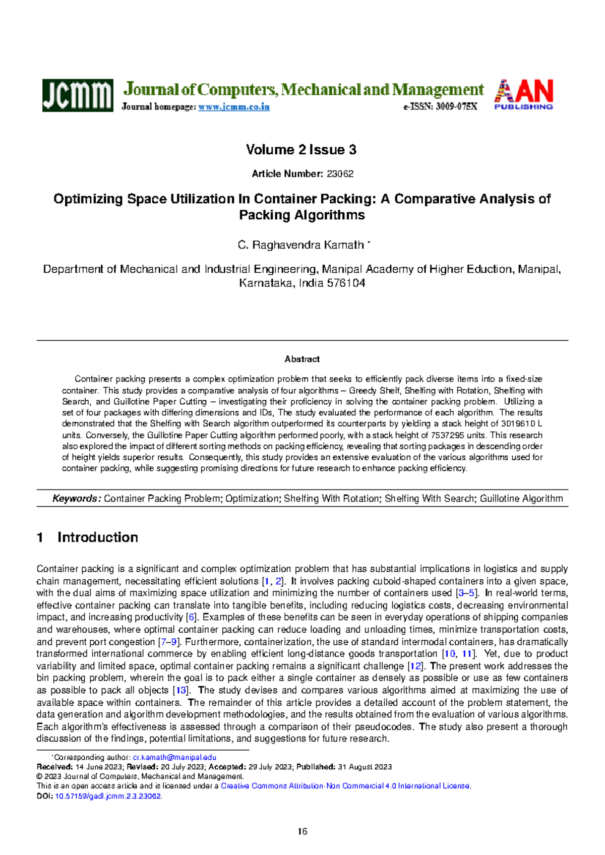 Optimizing Space Utilization In Container Packing - Raghavendra Kamath ...