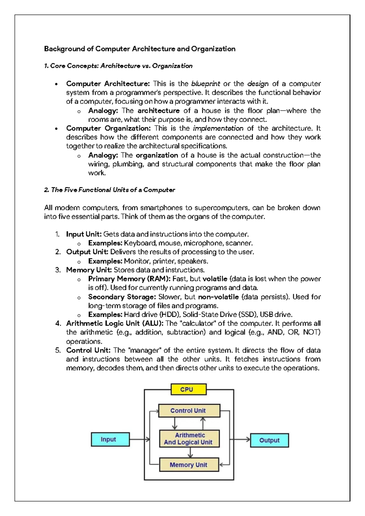 Computer Organization and Architecture: Core Concepts and Functional Units - Studocu