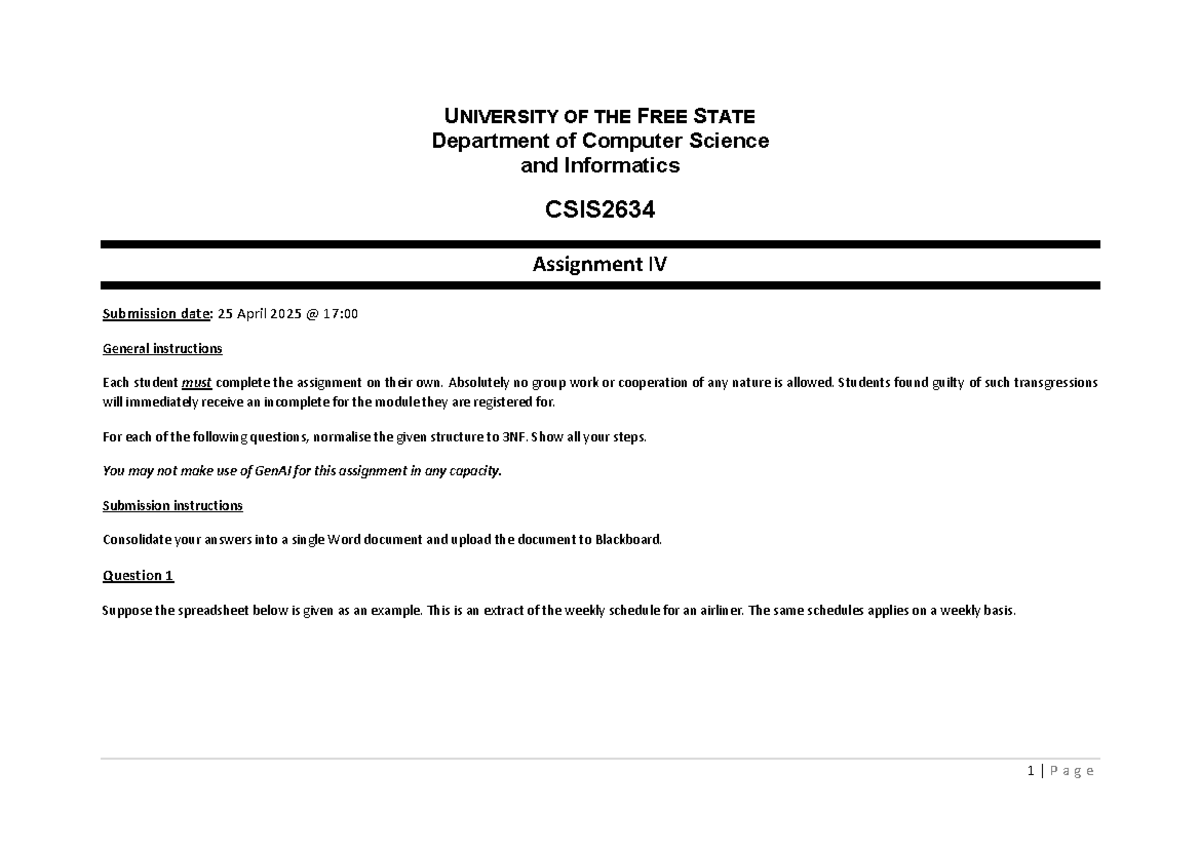 CSIS2634 Assignment IV: Normalization to 3NF Steps - Studocu