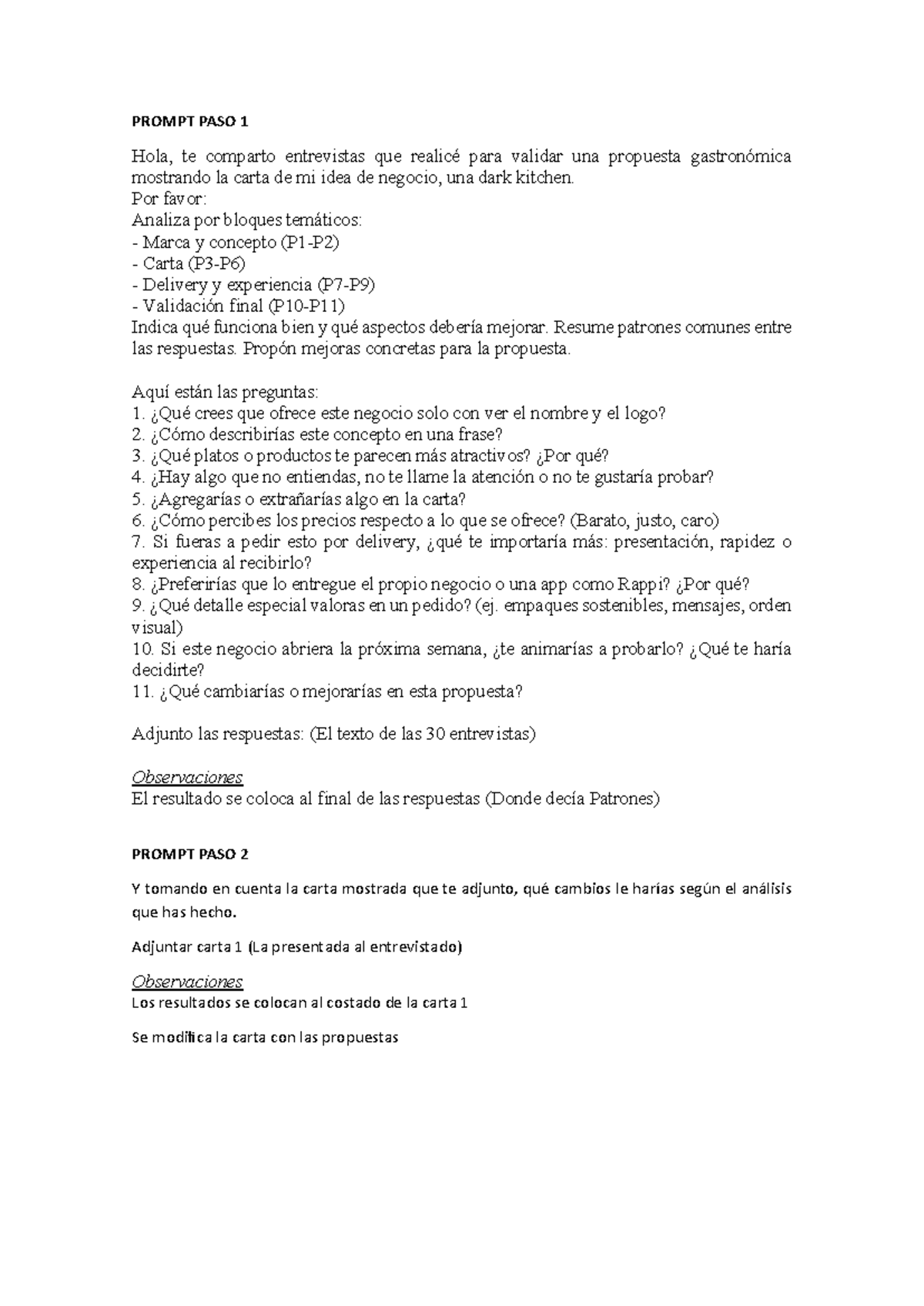 Análisis de Entrevistas para Propuesta Gastronómica - 0445 568 6331 ...