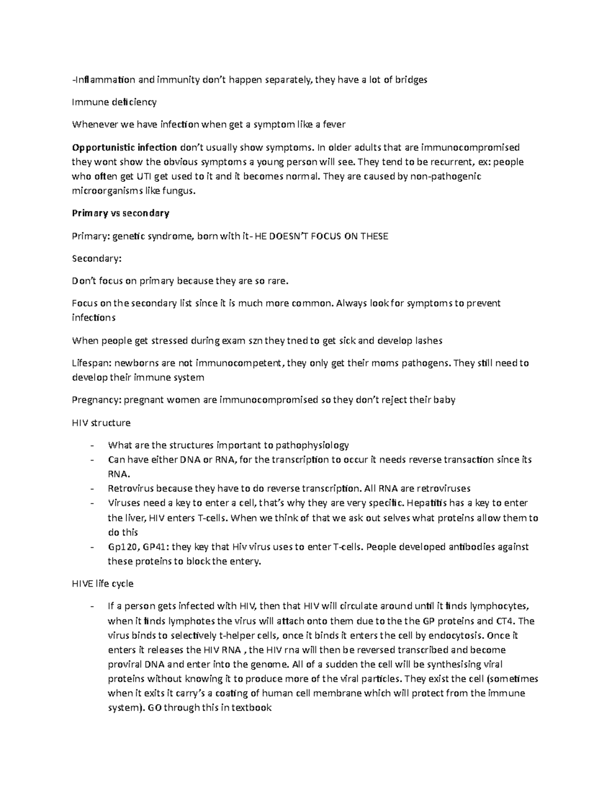 HIV/AIDS Study Notes: Immune Response & Pathophysiology Insights - Studocu