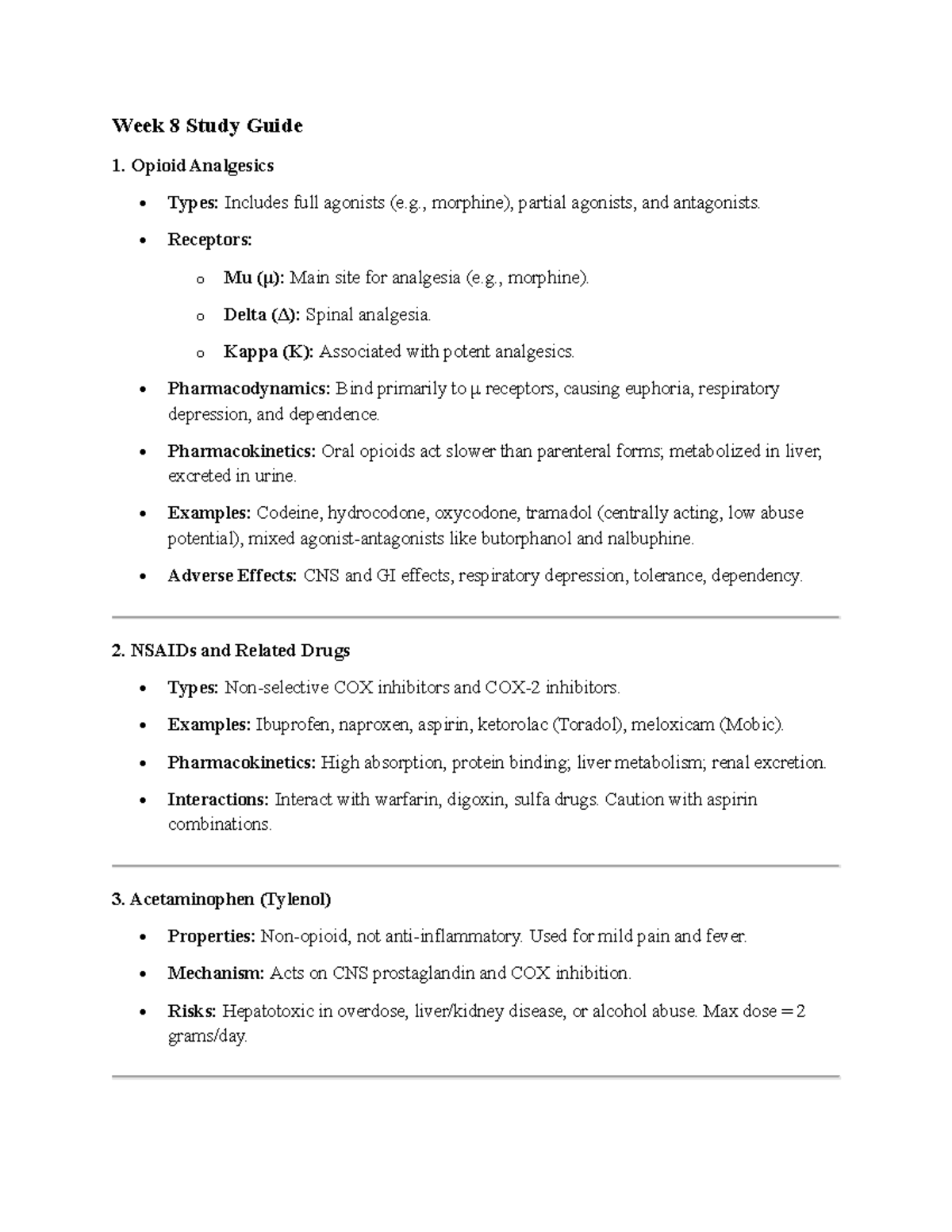 Exam 3 Study Guide NURS615: Opioid, NSAID, and Diabetes Management ...