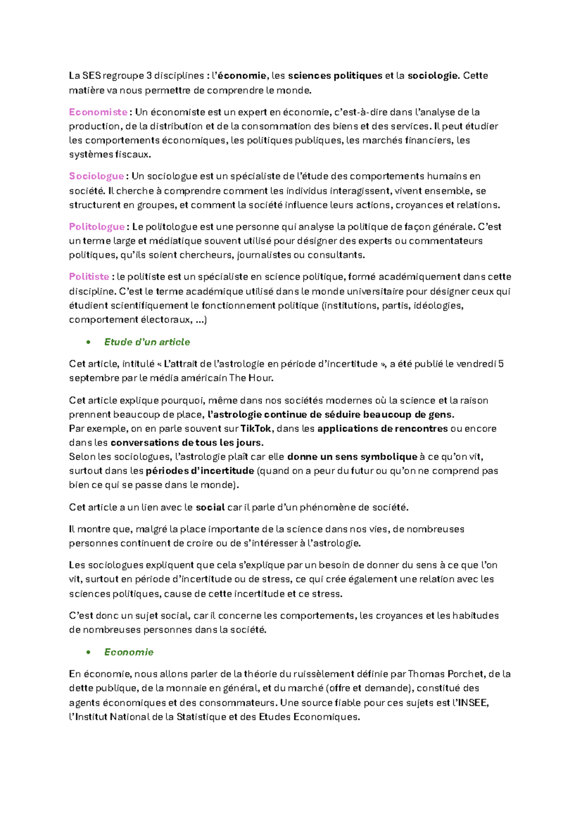 Cours SES : Disciplines et Concepts Économiques et Sociaux - Studocu