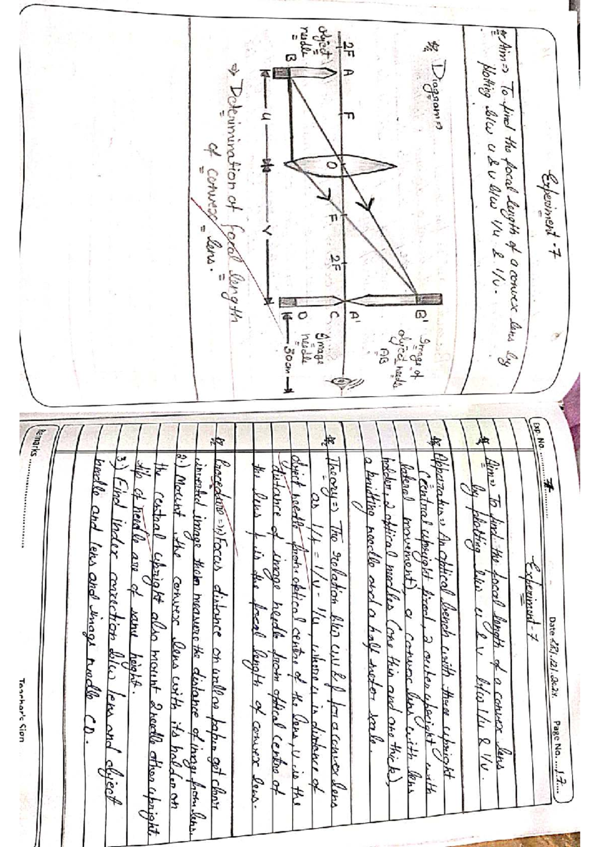 Experiment No. 7: Determining Focal Length of Convex Lens - Studocu
