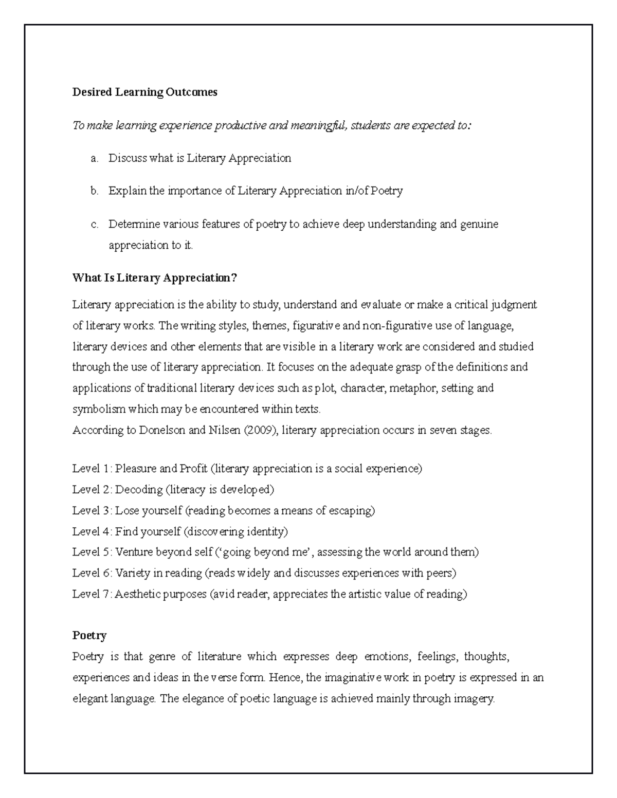 Literary Appreciation DP: Understanding Poetry and Its Features - Studocu