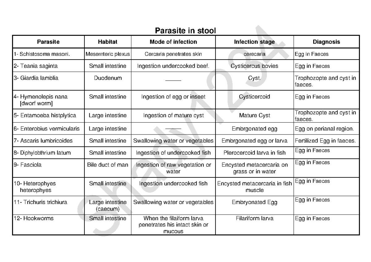 Parasitology-2: Stool and Blood Parasite Identification Guide - Studocu