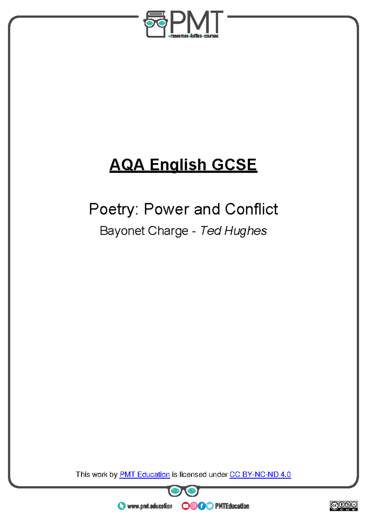 AQA GCSE Poetry Notes: Bayonet Charge by Ted Hughes Analysis - Studocu