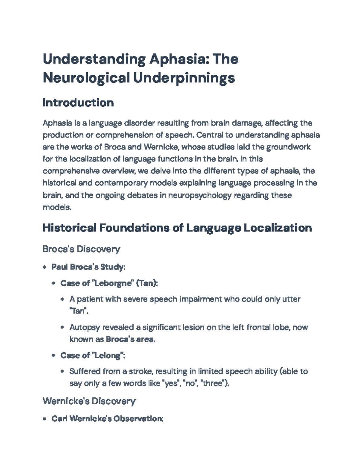 Understanding Aphasia: Historical Foundations and Contemporary Models ...