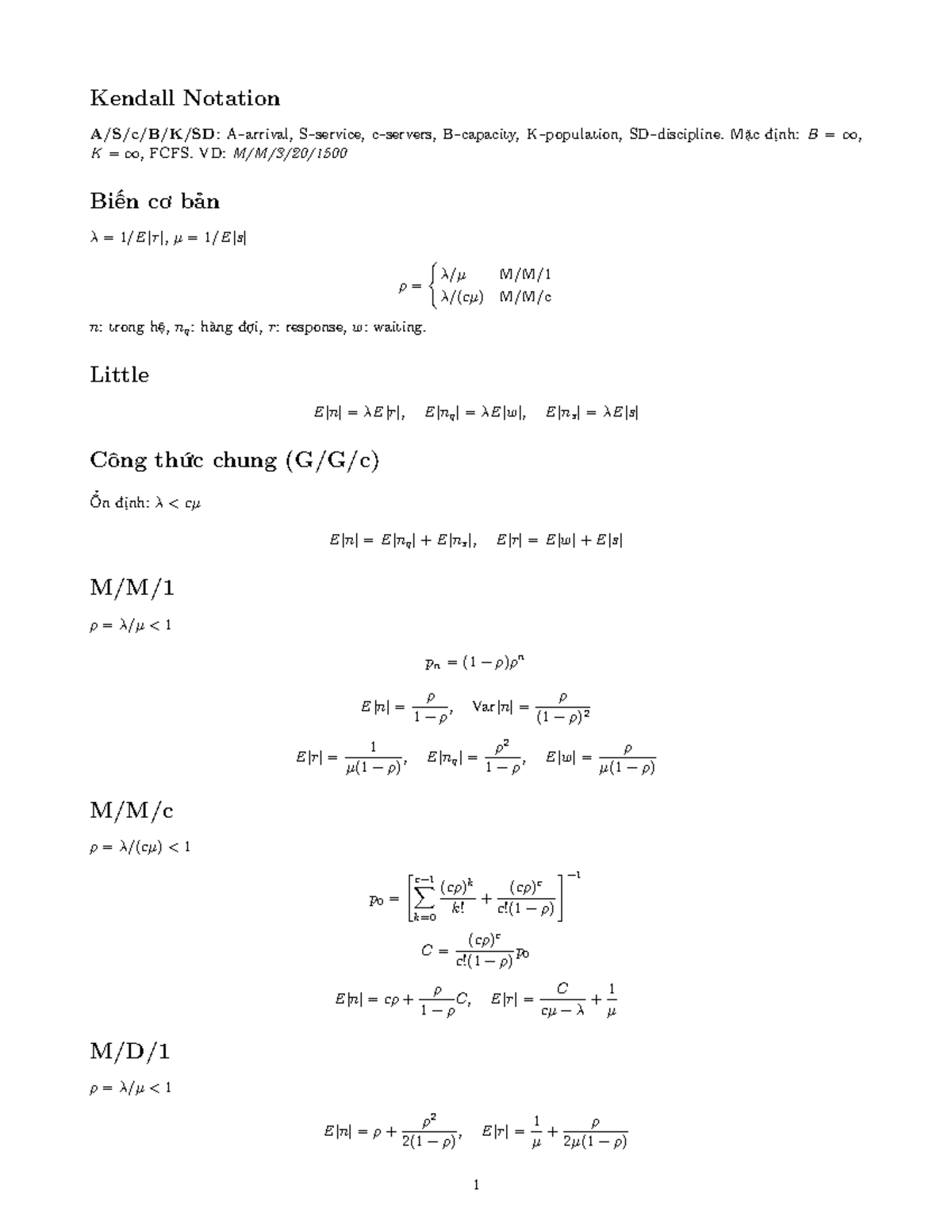 Kendall Notation and Little's Formula in Queueing Theory - Studocu