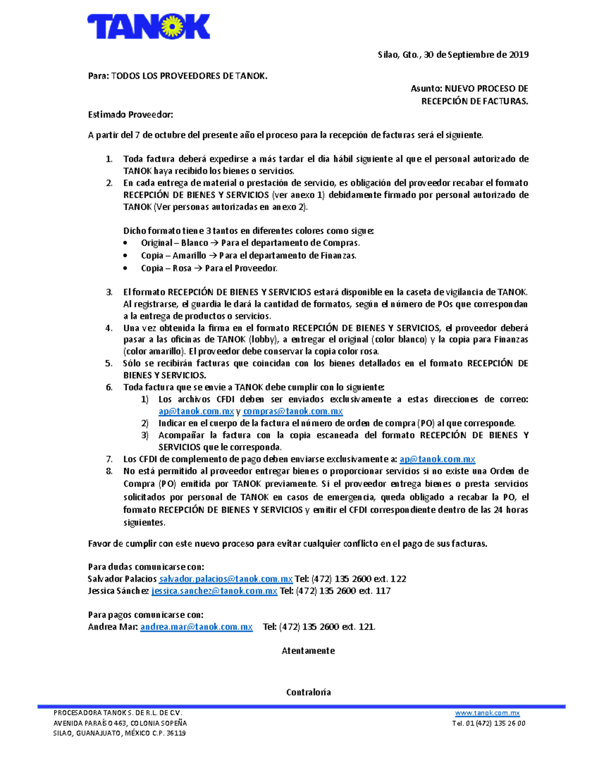 Instrucciones de Recepción de Facturas para Proveedores - Tanok - Studocu