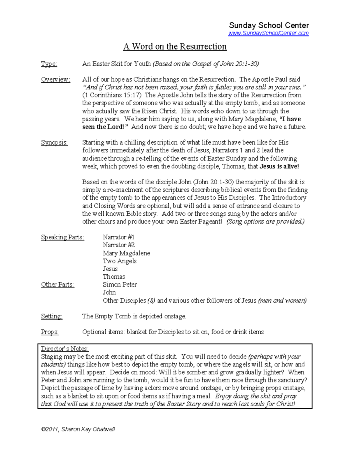 Sunday School Center: An Easter Skit on the Resurrection - Studocu