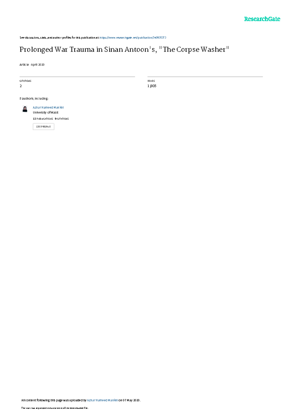 Prolonged War Traumain Sinan Antoons The Corpse Washer - See ...