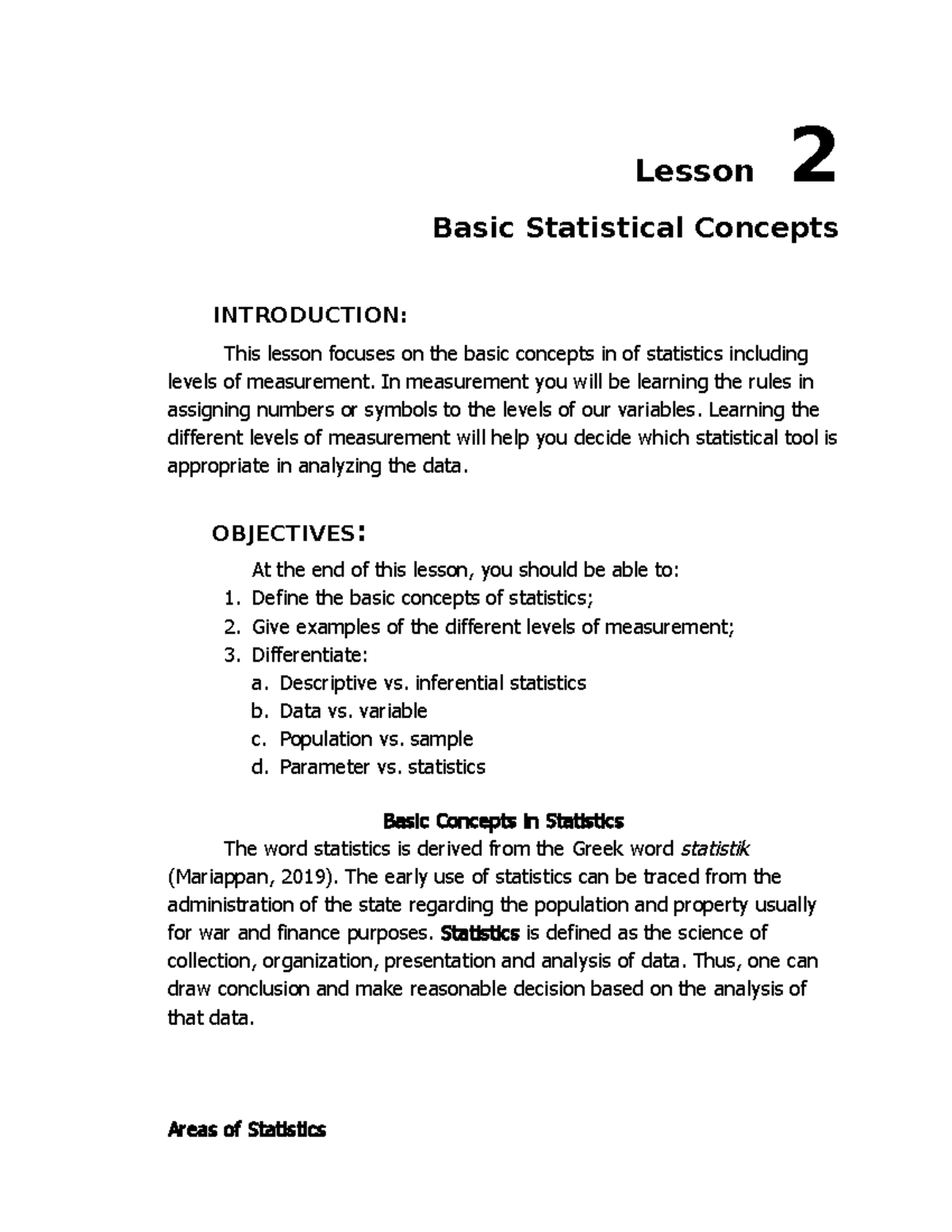 Lesson 2: Understanding Basic Statistical Concepts in Statistics - Studocu