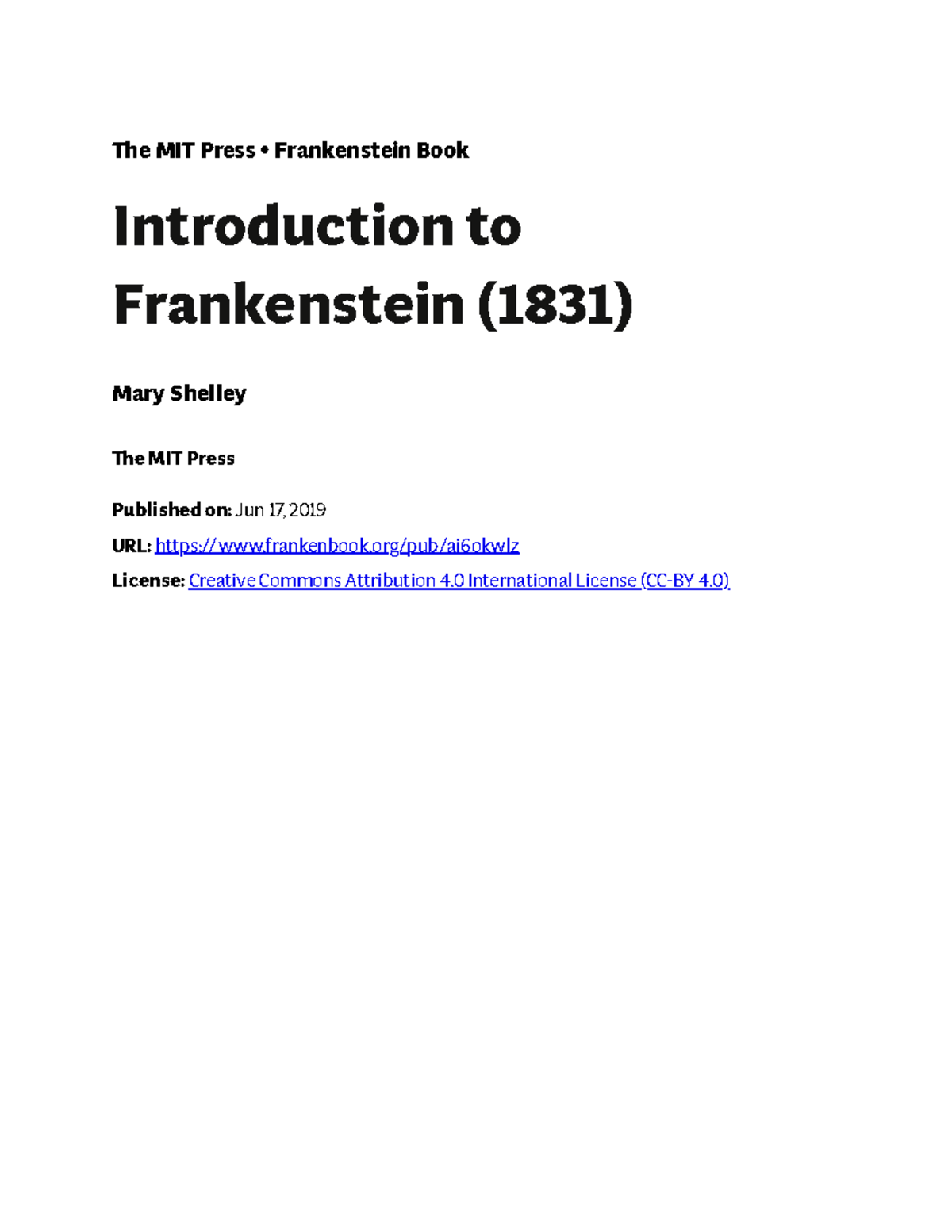 Intro to Frankenstein (1831) - Mary Shelley's Preface Analysis - Studocu