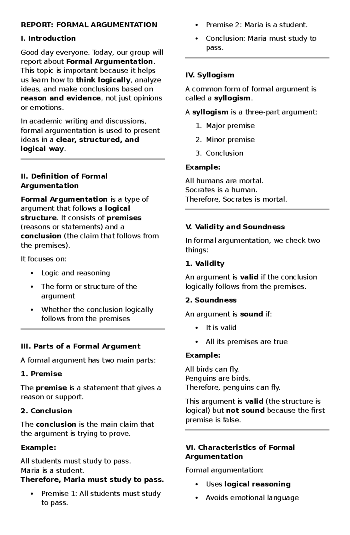 Formal Argumentation Report: Understanding Logic and Reasoning - Studocu