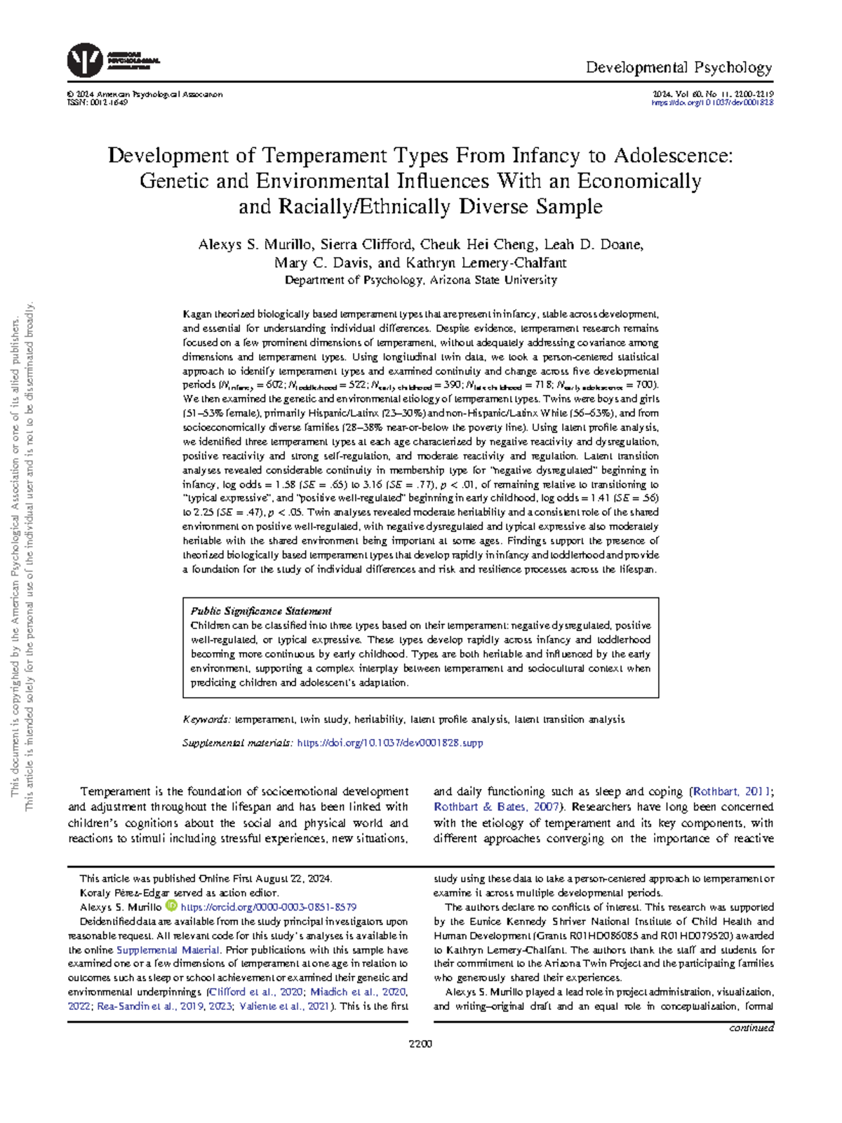 Development of Temperament Types: Genetic & Environmental Influences ...