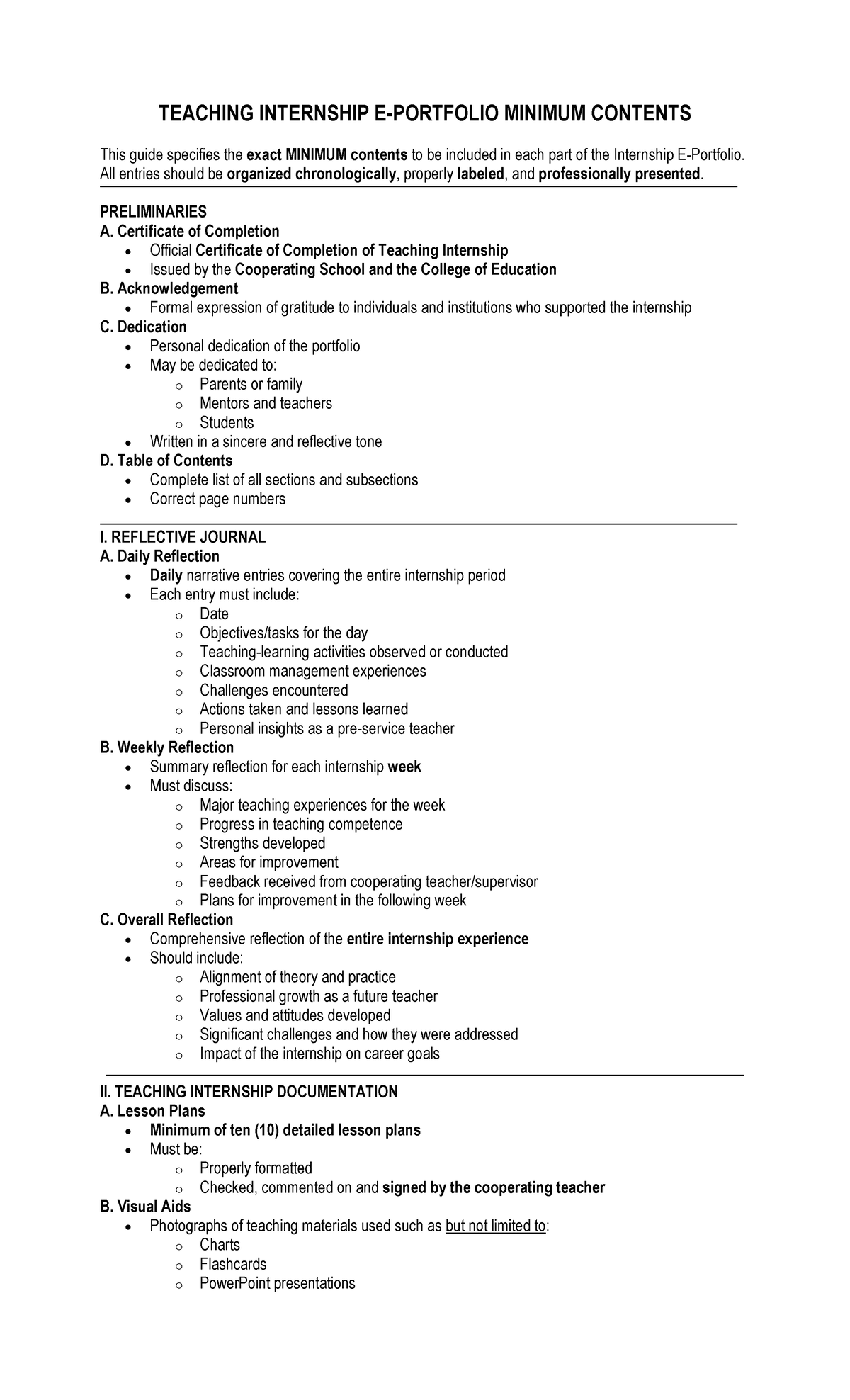 TEACHING INTERNSHIP E-PORTFOLIO CONTENTS & GUIDELINES - Studocu