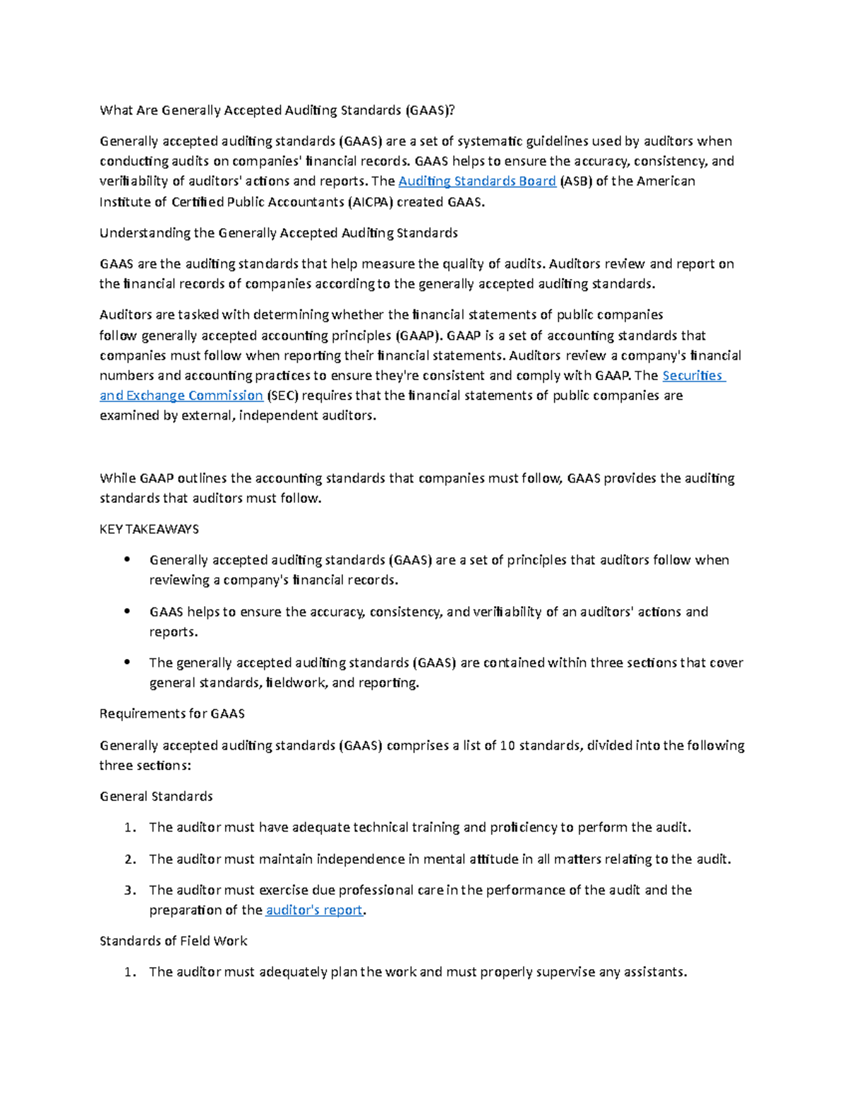 GAAS Standards Overview: 10 Key Principles for Auditors - Studocu