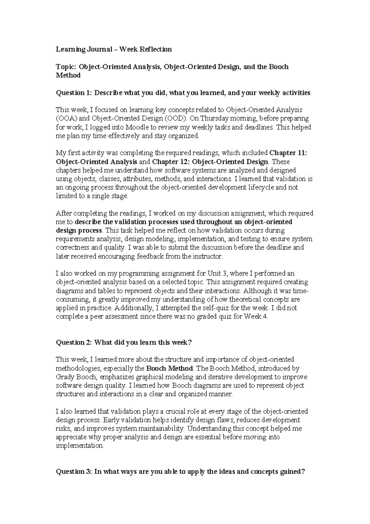 Learning Journal: Week Reflection on Analysis, Design & Booch Method ...