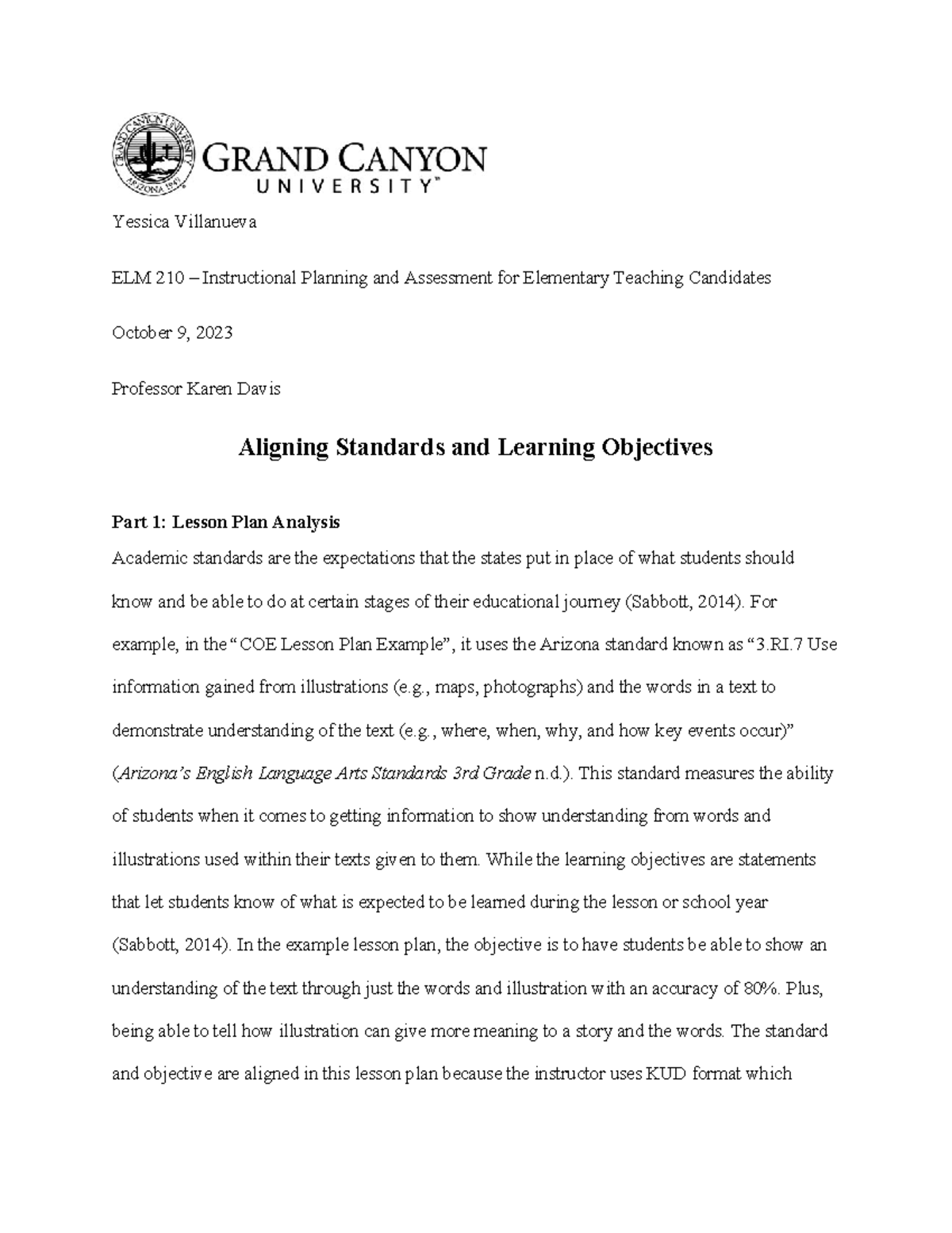 ELM-210-D-T2-Final Exam: Aligning Standards and Learning Objectives ...