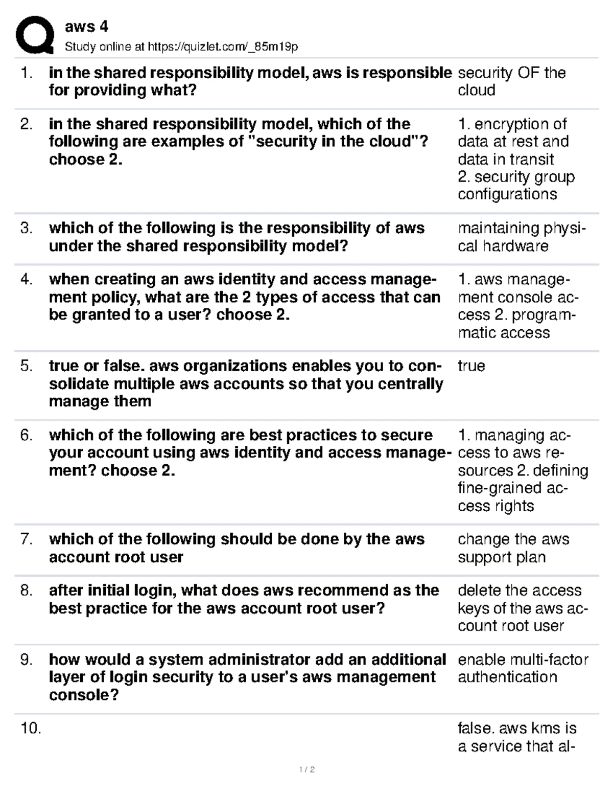 AWS 10 - Module Knowledge Check Quiz & Study Guide - Studocu